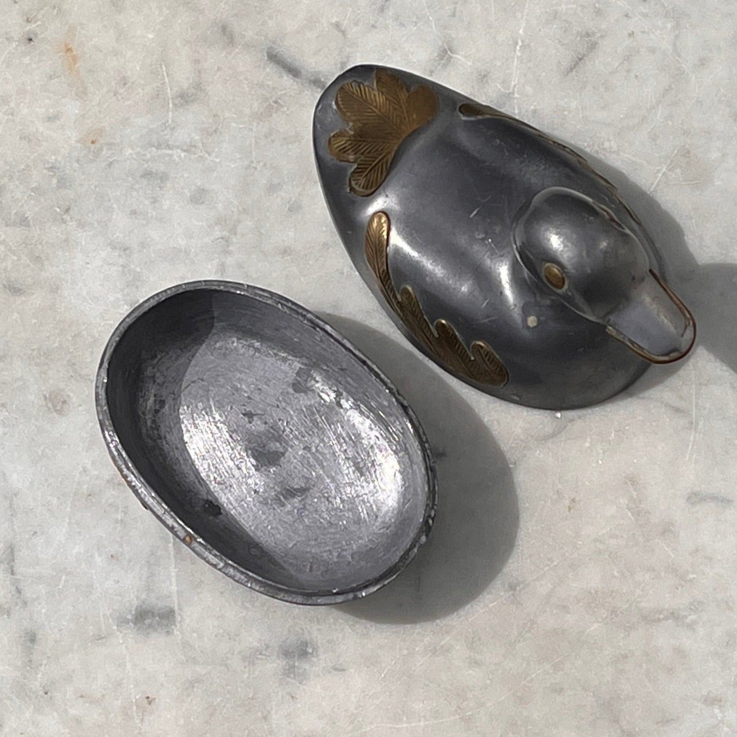 Pair Of Late Qing Chinese Pewter Duck Boxes Hobson May Collection