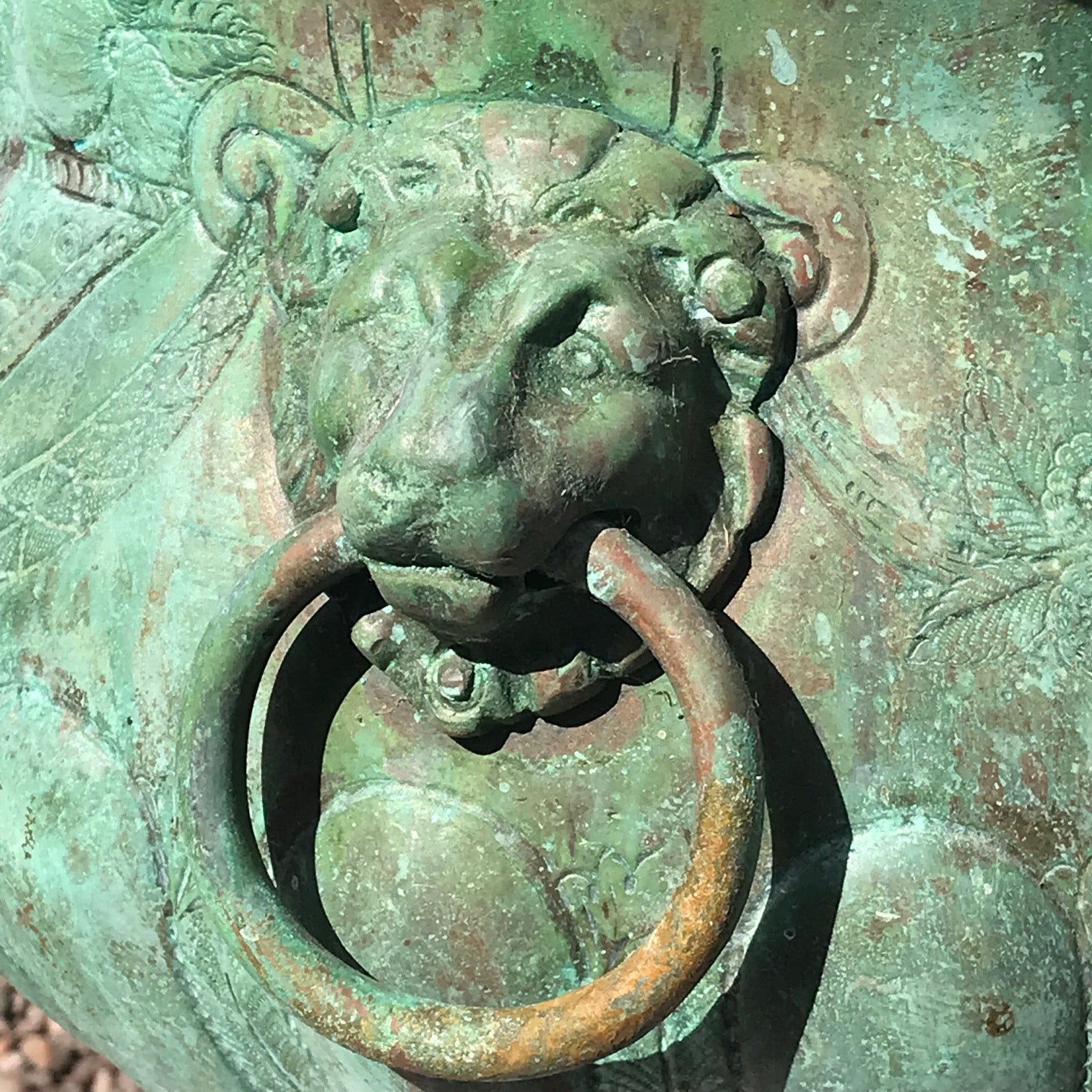 19th Century Verdigris Copper Jardiniere with Lion Mask Handles ...